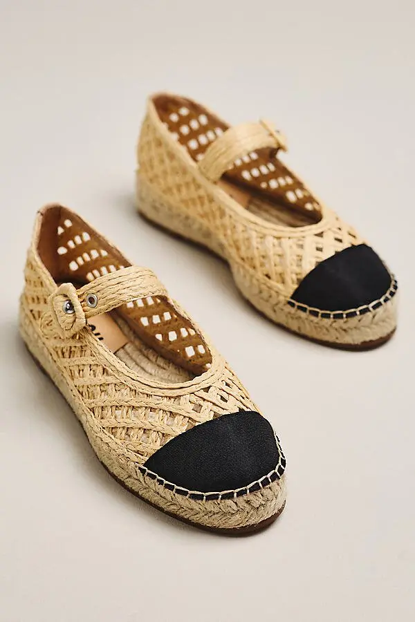 BIBI LOU Raffia Mary Jane Flats - Natural
