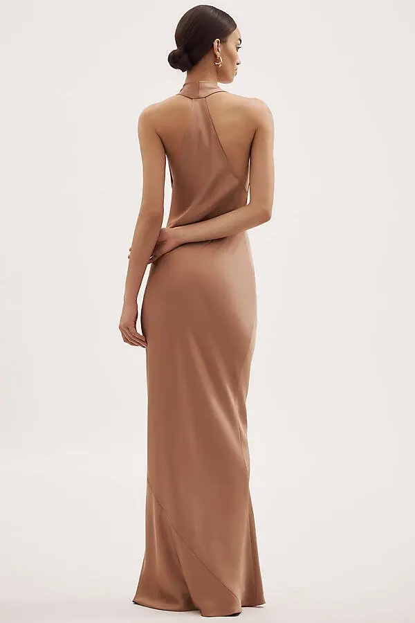 norma kamali halter draped cowl neck fishtail maxi dress Cowl-Neck In Cappuccino - 29% Off ruddockshirts.com