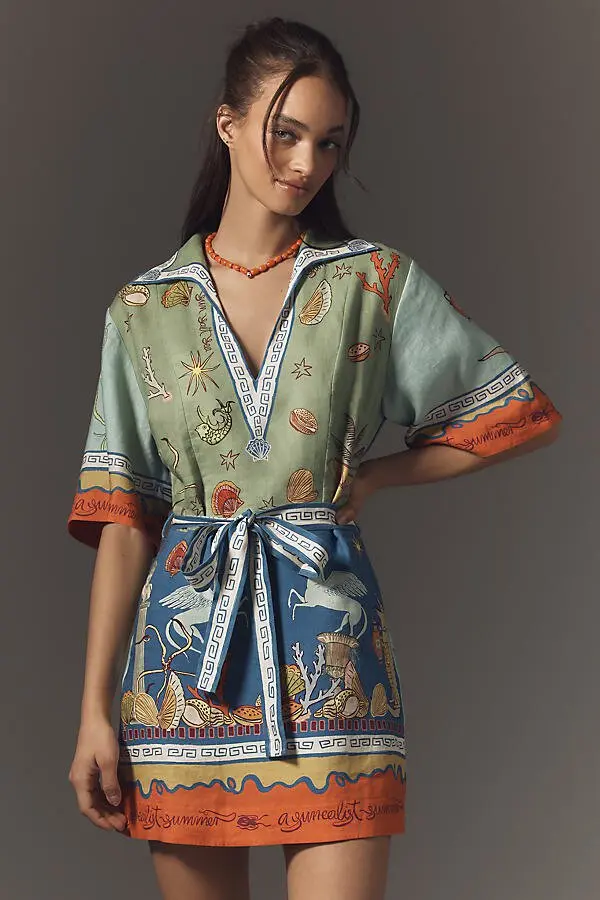 ALEMAIS Surrealist Summer Linen Mini Dress