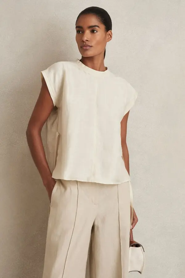 REISS Soleya Linen-blend T-shirt - Cream