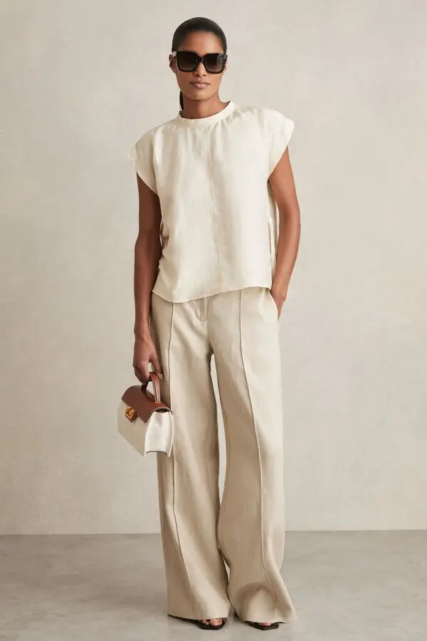REISS Soleya Linen-blend T-shirt - Cream