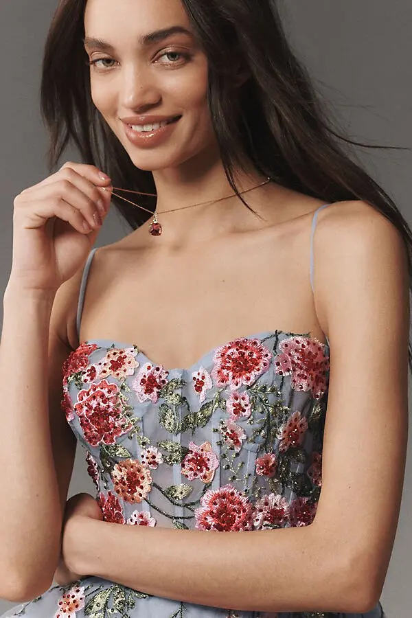 Mac Duggal Strapless Embroidered Tulle Midi Dress In Powder Blue - 30% Off  | Editorialist