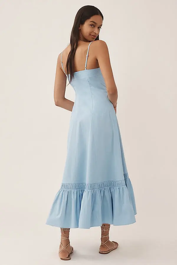 Anthropologie Zip-Front Ruffle-Hem Midi Dress In Blue - 38% Off |  Editorialist