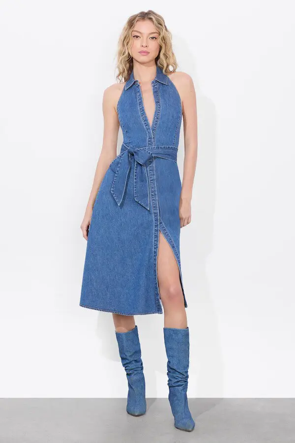 chambray midi halter dress Alice + Olivia Chassidy In Denim - 60% Off holiday dresses classy party