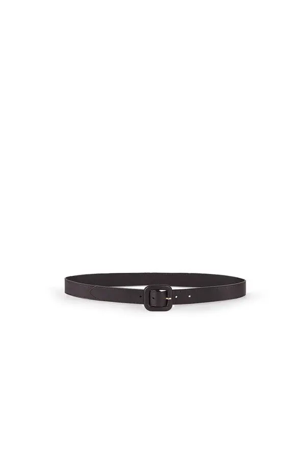 MENINA STEP Leather Belt With Lined Buckle - Black