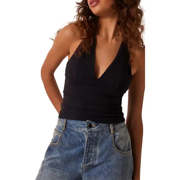 Free People Still Here Ruched Halter Top - Black