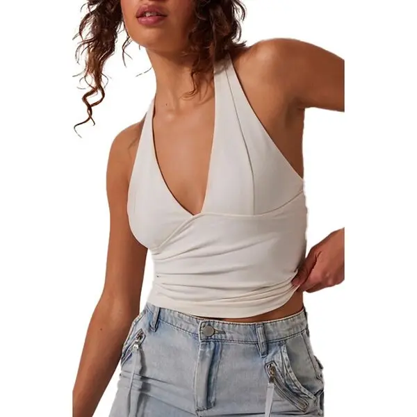Free People Still Here Ruched Halter Top - Ivory