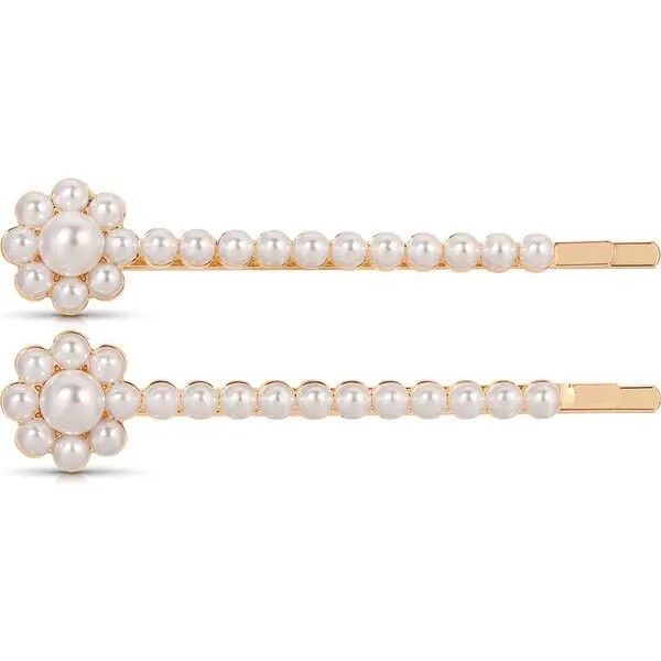 Ettika Faux Pearl Flower Hair Pins - Gold