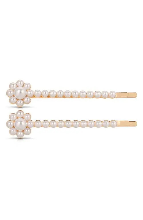 Ettika Faux Pearl Flower Hair Pins - Gold