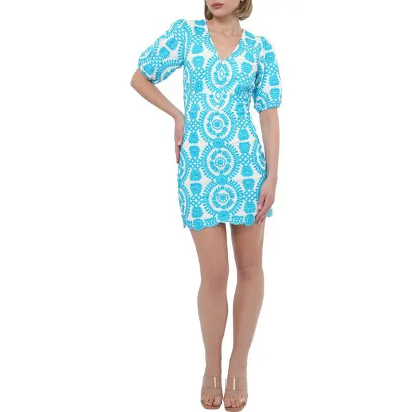 Adelyn Rae Rosemary Eyelet Embroidery Minidress In White/ Blue - 60% Off |  Editorialist