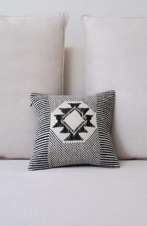 Voz Estrella Striped Edge Pillow Small - Ivory/black