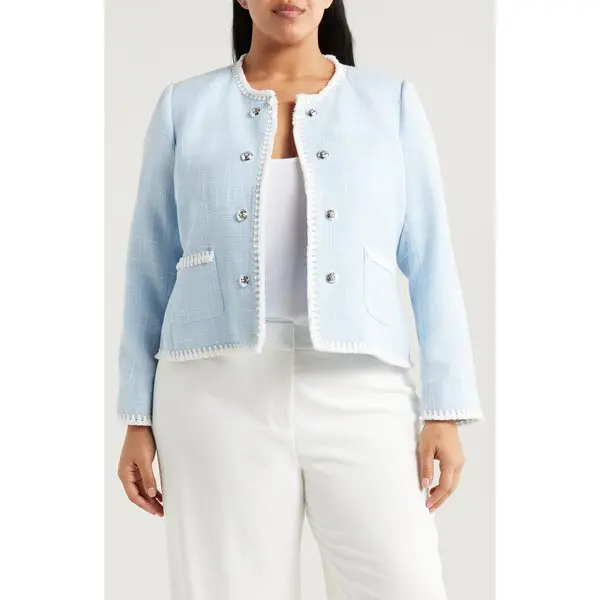 TAHARI ASL Bouclé Crop Jacket - Ice Blue
