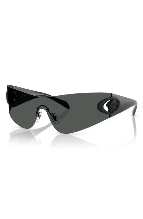 Versace Rimless Wrap Shield Sunglasses - Dark Grey