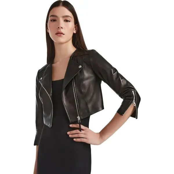 Rudsak Cropped Leather Biker Jacket - Black