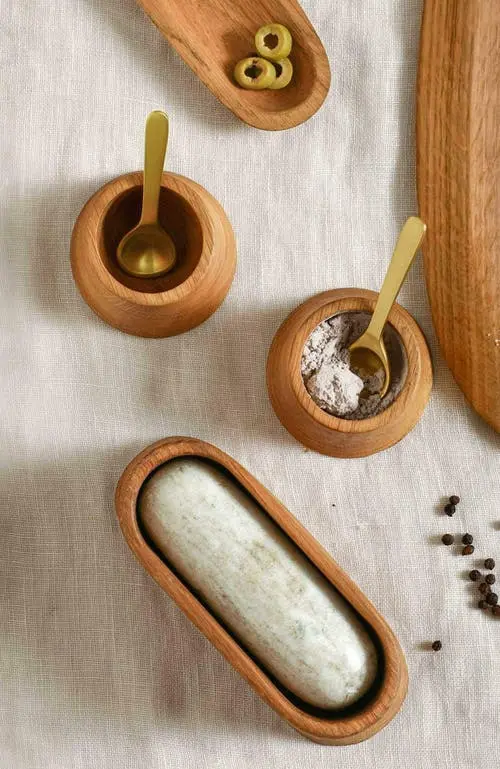 THE COLLECTIVE Oak Mortar And Marble Pestle