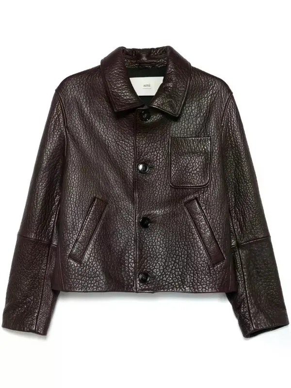 AMI Paris Leather Jacket - Brown