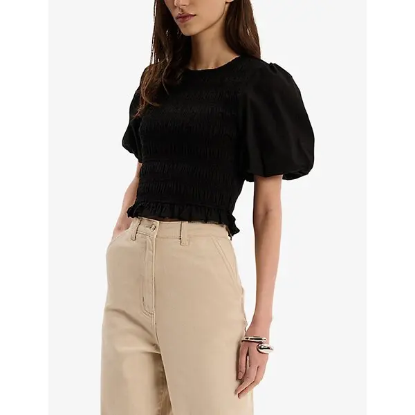 OMNES Nicolla Shirred Cotton Top - Black