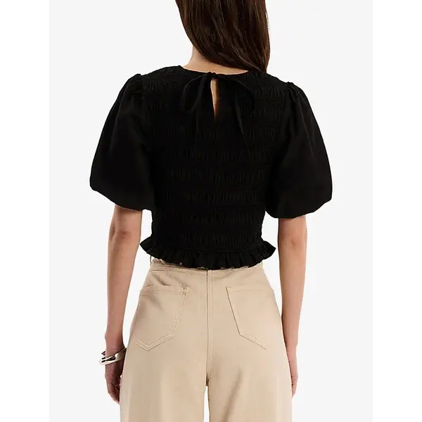 OMNES Nicolla Shirred Cotton Top - Black