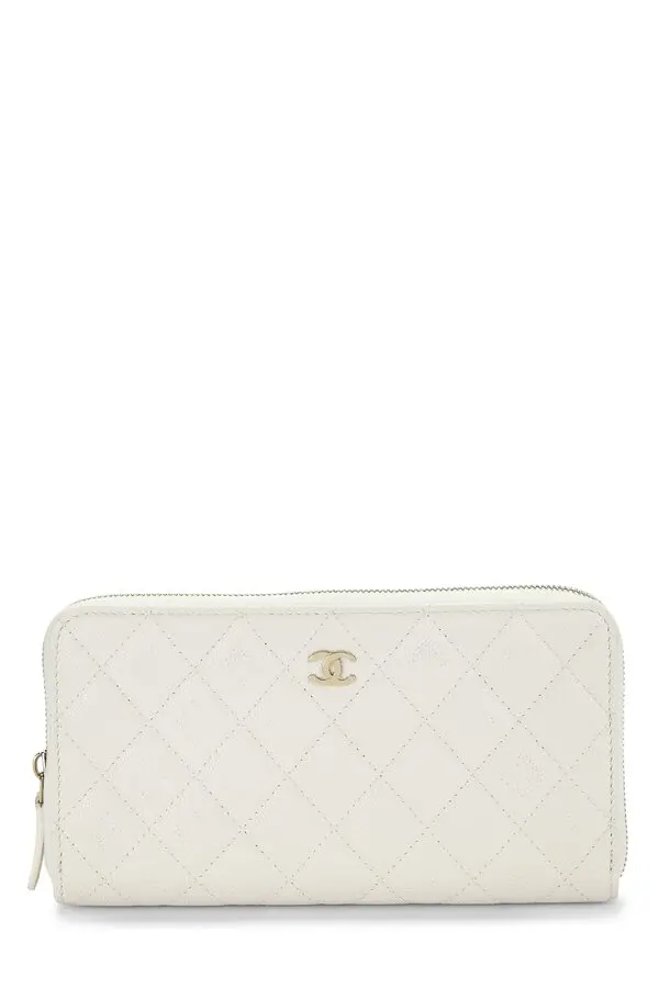 Chanel Caviar Zip Around Wallet - White