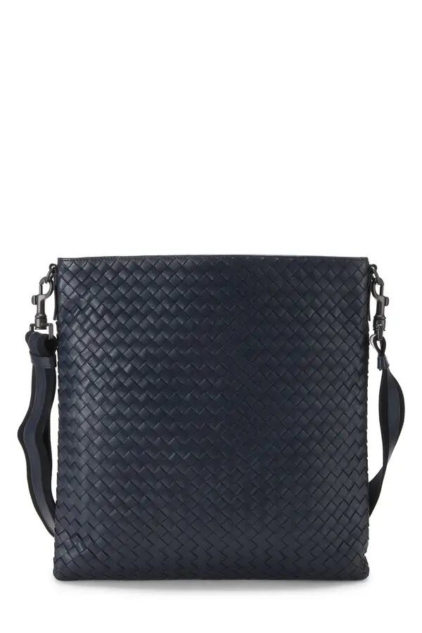 Bottega Veneta Intrecciato Leather Flat Messenger Bag - Navy
