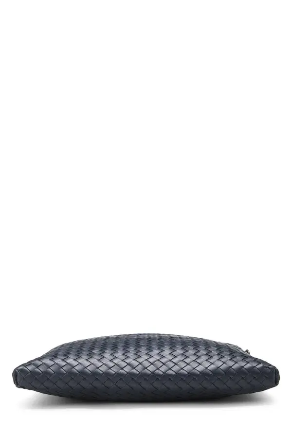 Bottega Veneta Intrecciato Leather Flat Messenger Bag - Navy