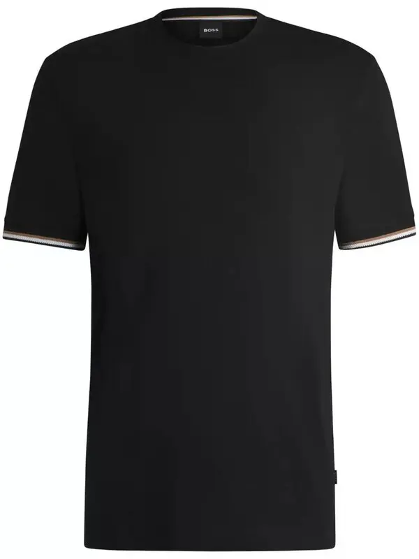 BOSS Cotton-jersey T-shirt With Signature-stripe Cuffs - Black