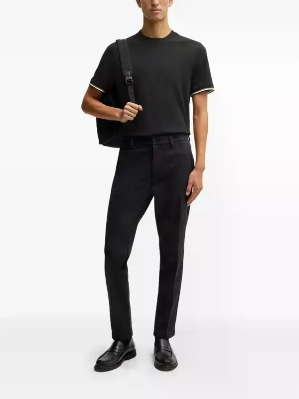 BOSS Cotton-jersey T-shirt With Signature-stripe Cuffs - Black