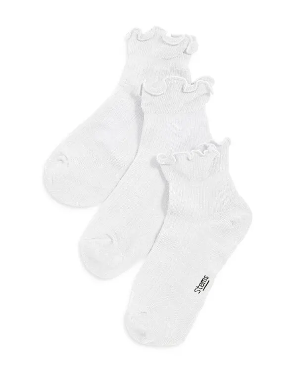 STEMS Everyday Classic Ruffled Socks, Pack Of 3 - White