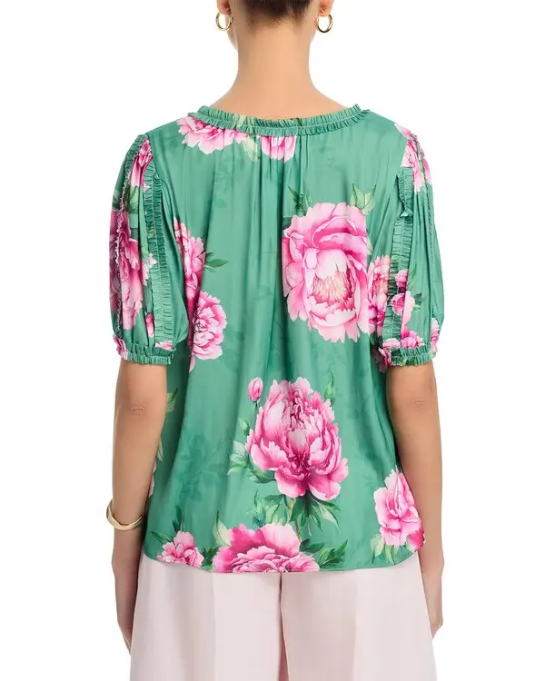 T Tahari Ruffled Floral Blouse