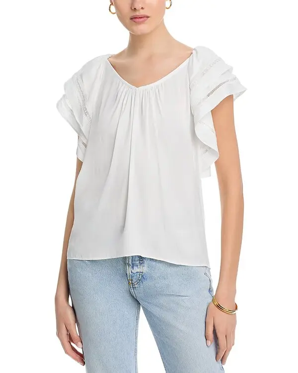 T Tahari Flutter Sleeve Top - Soft White