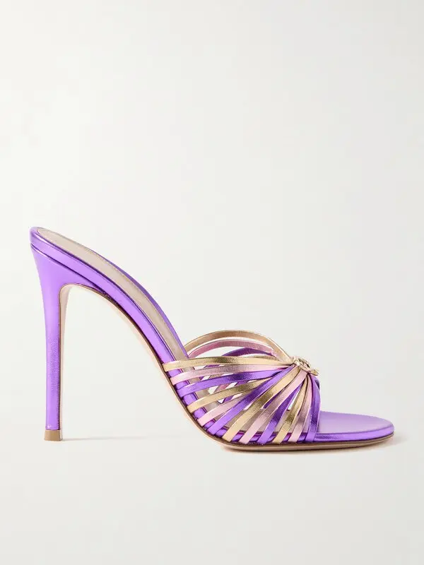 GIANVITO ROSSI 70 Embellished Metallic Leather Sandals
