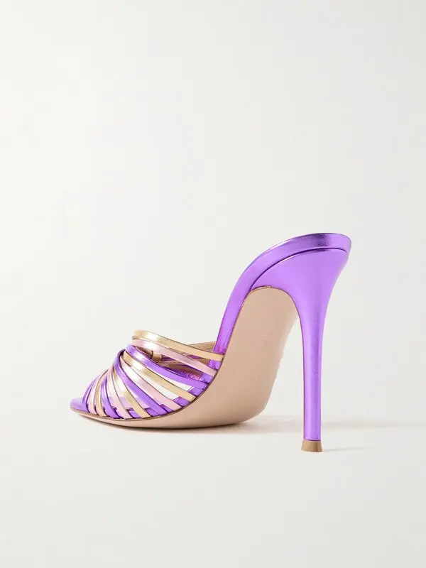 GIANVITO ROSSI 70 Embellished Metallic Leather Sandals