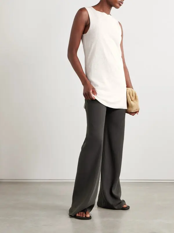THE ROW Jaylen Linen Cotton Blend Jersey Blouse