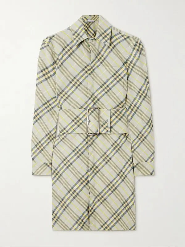 Burberry Belted Checked Mini Shirt Dress - Cream