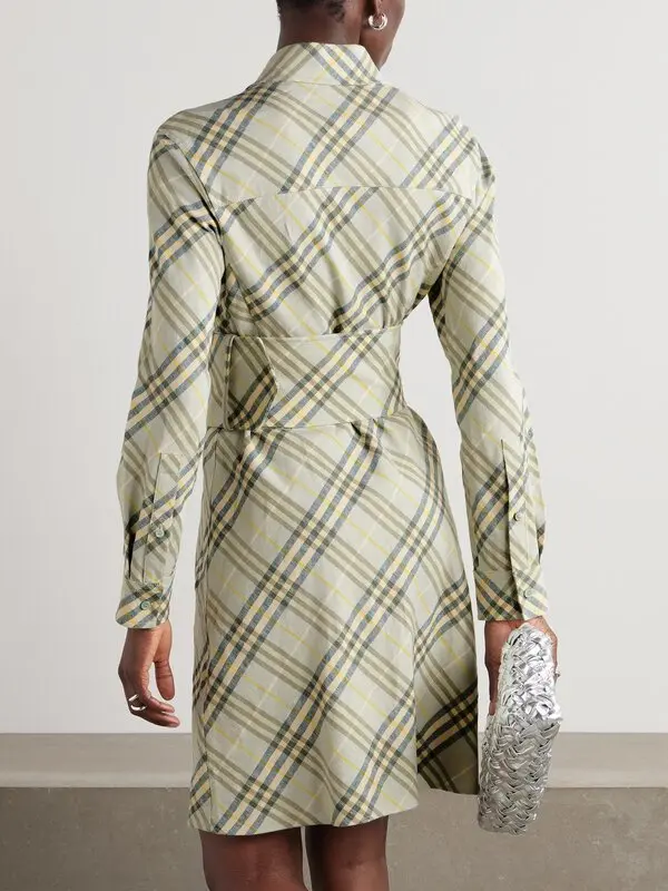 Burberry Belted Checked Mini Shirt Dress