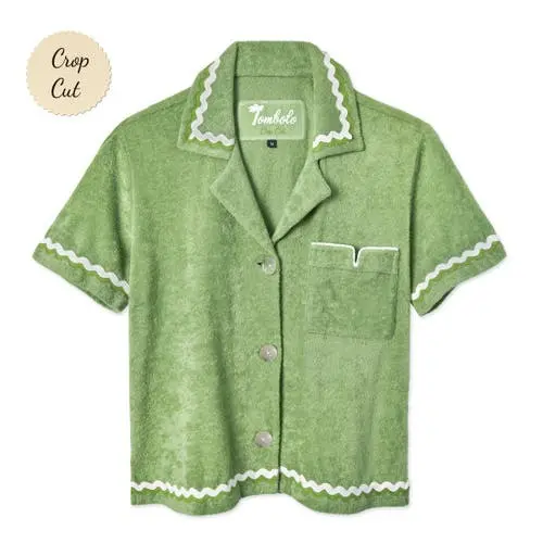 TOMBOLO Rick Rack Cropped Cabana Shirt - Green