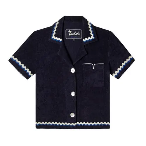 TOMBOLO Rick Rack Cropped Cabana Shirt - Midnight Blue