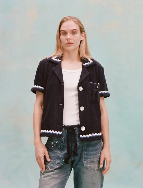 TOMBOLO Rick Rack Cropped Cabana Shirt
