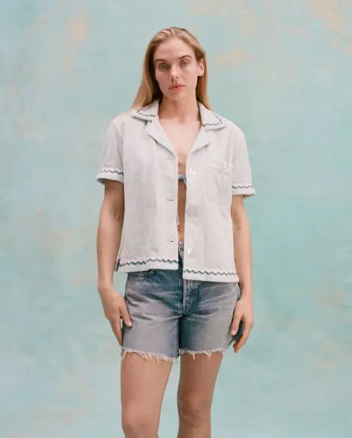 TOMBOLO Rick Rack Cropped Cabana Shirt - Sky Blue