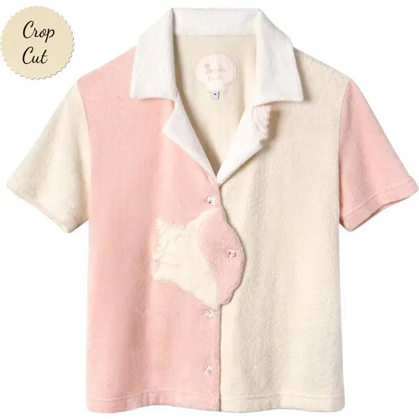 TOMBOLO Terrycloth Cropped Cabana Shirt - Cream/pink