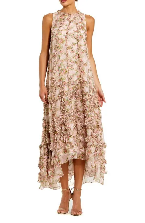 Mac Duggal Sleeveless Floral Micro Ruffle Gown - Pink Multi