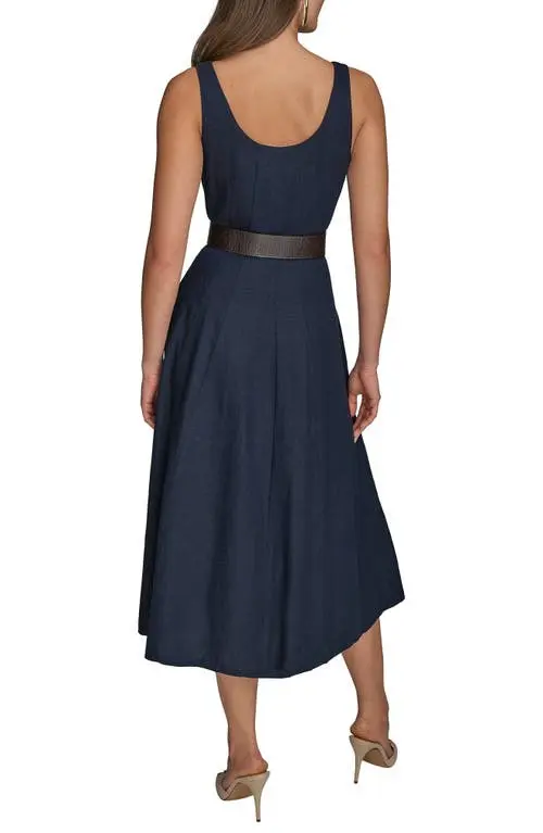 Donna Karan New York Belted Linen Blend Dress In Nightfall | Editorialist