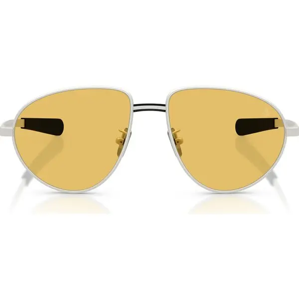 Moncler 55mm Pilot Sunglasses - Matte Silver / Solid Yellow