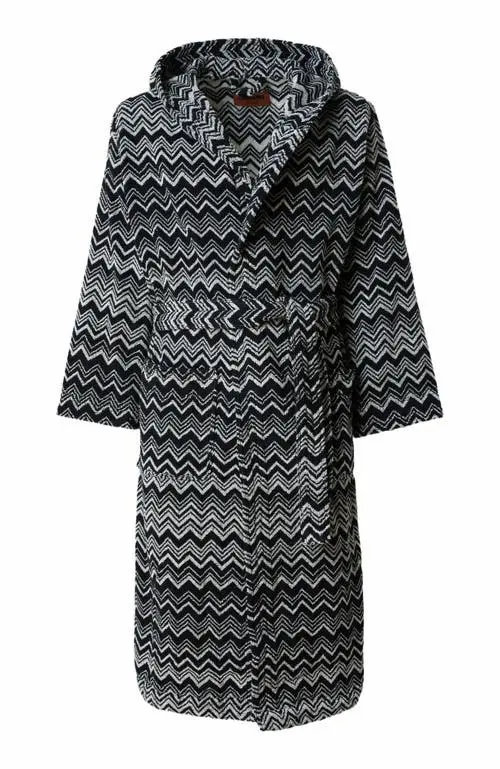 Missoni Keith Chevron Cotton Terry Bathrobe - Black & White