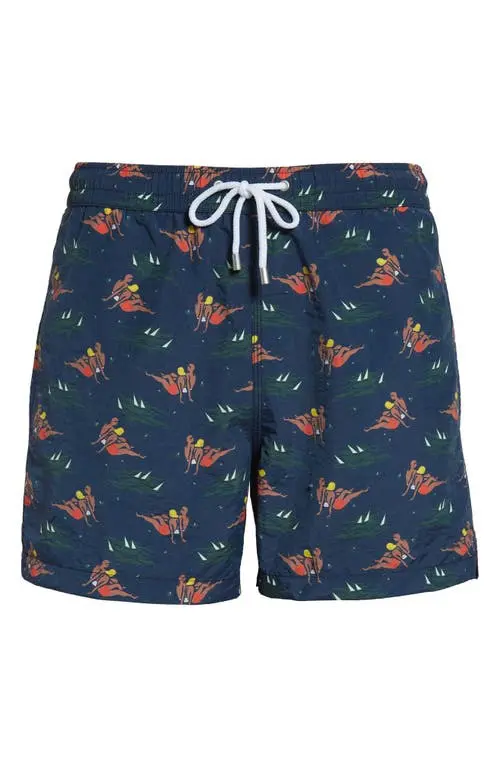 DRAKE'S Bathers Print Swim Trunks - Navy