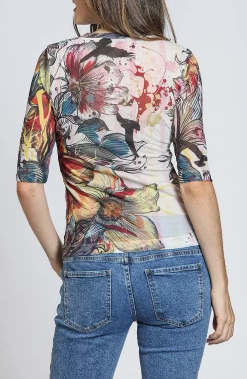 APNY Floral Print Mesh Top