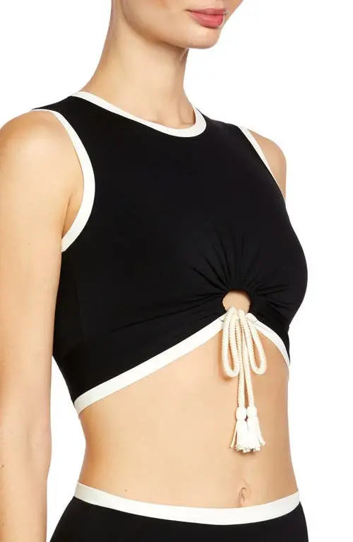Robin Piccone Tiena Longline Knot Front Bikini Top - Black/ Cream