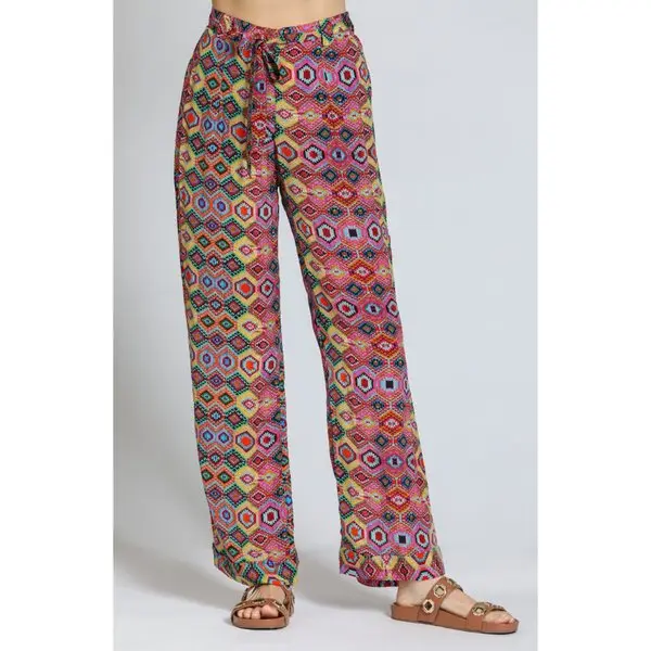 APNY Belted High-waist Printed Pants - Pink Multi