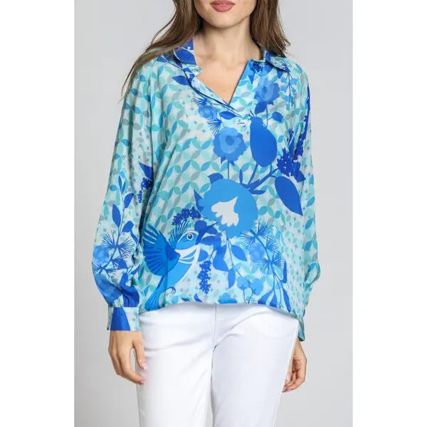 APNY Print Popover Top - Blue Multi