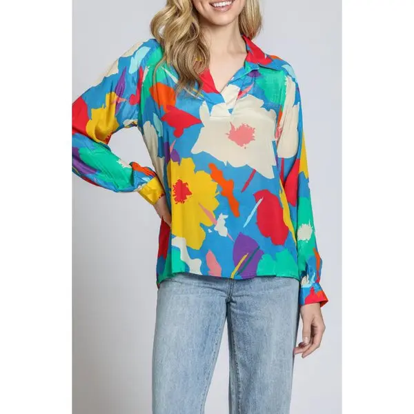 APNY Print Popover Top - Blue Multi